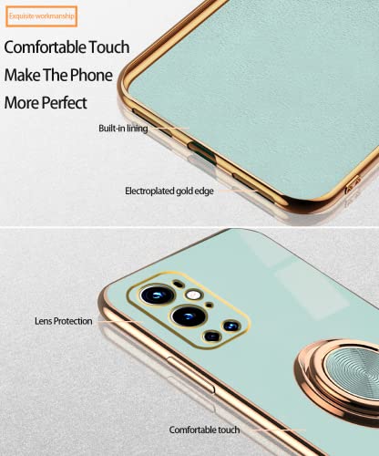 Jancyu Compatible with Oneplus 9 Pro case, Phone Cases for Oneplus 9 Pro with Ring Holder, 360 Degrees Protective Silicone Magnetic Car Holder (Green)