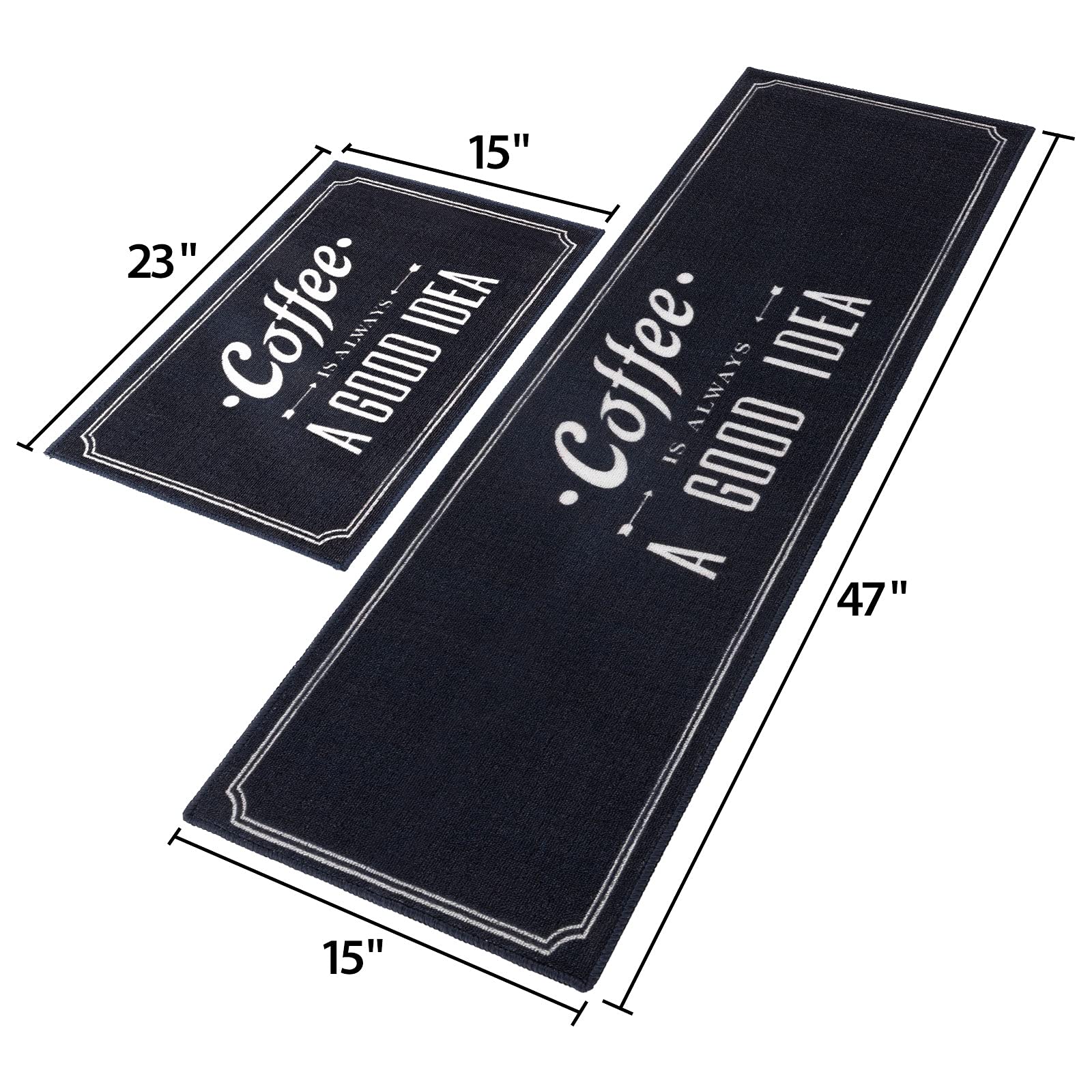 Carvapet 2 Pieces Non-Slip Kitchen Mat Set Rubber Backing Doormat Runner Rug Set, Fruit Design (Grey 15"x47"+15"x23")