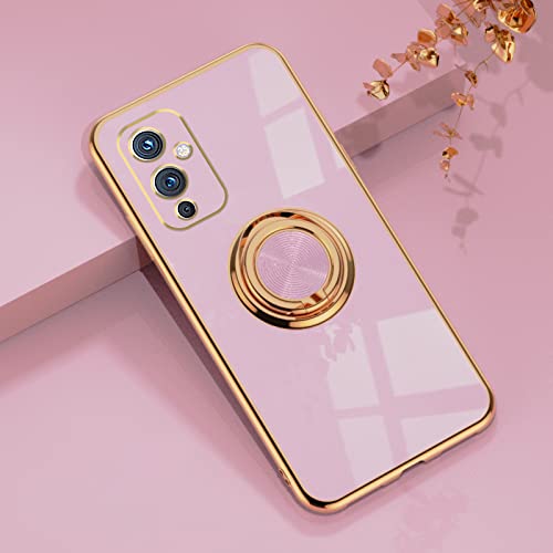 Jancyu Compatible with Oneplus 9Case(Not for Oneplus 9 Pro), Phone Case for Oneplus 9 with Ring Holder, 360 Degrees Protective Silicone Magnetic Car Holder (Purple)
