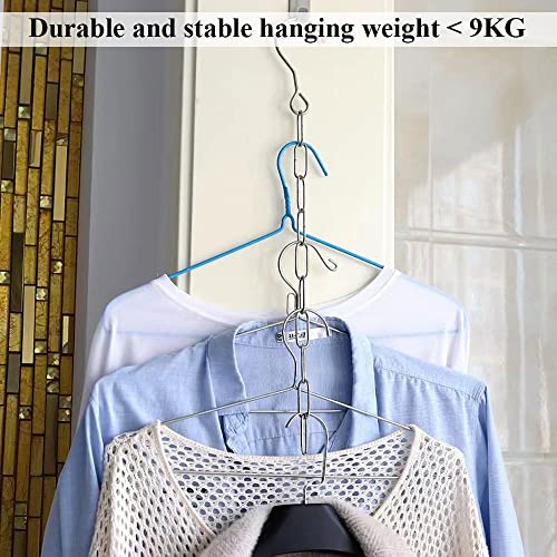 Hangers Space Saving Chain, Closet Organizer and Storage, Magic Hanger Stainless Steel Metal with 10 Holes for Hanging Clothes, College Dorm Room Essentials,Cascading Hangers Gain 90% More Space