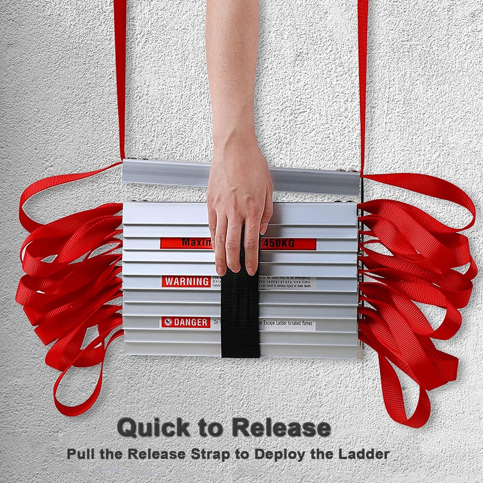 Escape Ladder for Homes, 32FT Retractable Fire Safety Ladder with Wide Steps for Adults and Kids, Portable Emergency Window Exit Kit