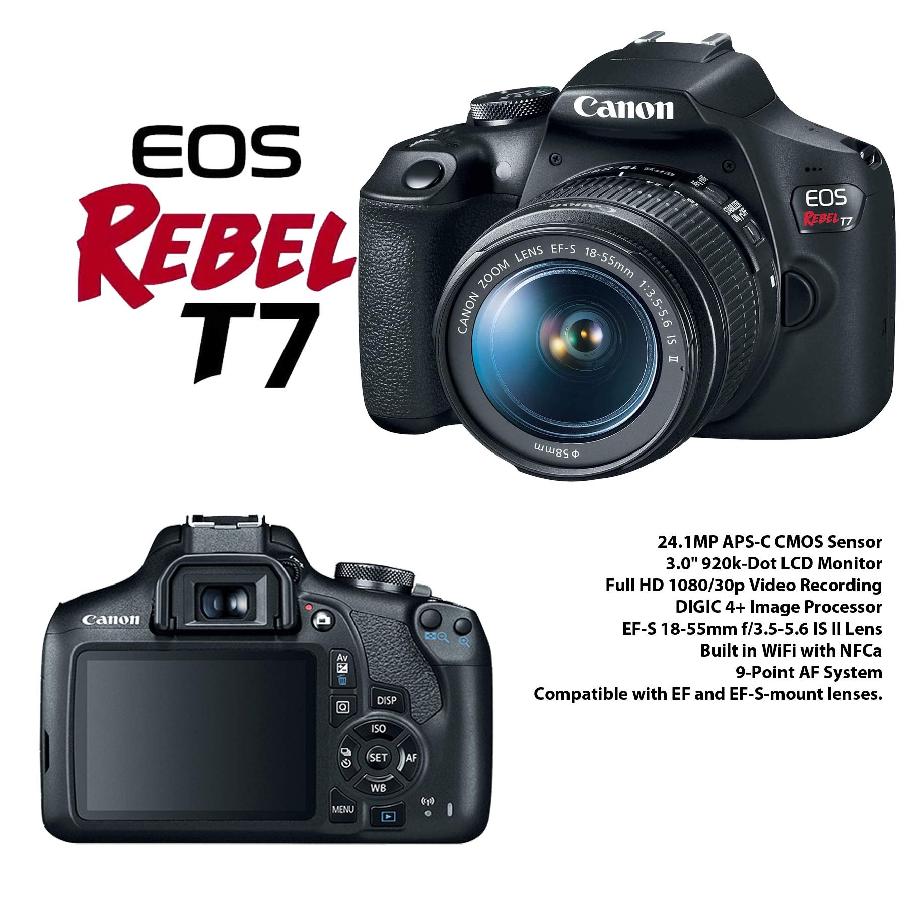 Canon EOS Rebel T7 DSLR Camera with 18-55mm is II Lens & Comprehensive Accessory Bundle: 64GB SD Card, Tripod, TTL Flash, Camera Bag, Extra Battery, Filters, Macro Kit, Battery Grip & More