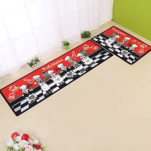 Carvapet 2 Piece Non-Slip Kitchen Mat Rubber Backing Doormat Runner Rug Set, Patisserie (19"x59"+19"x31")