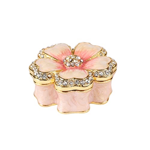 Janshe Cul Sakura Trinket Boxes Hinged Hand-Painted Enameled Flower Figurine Ornaments Craft Gift for Home Decor, Pink