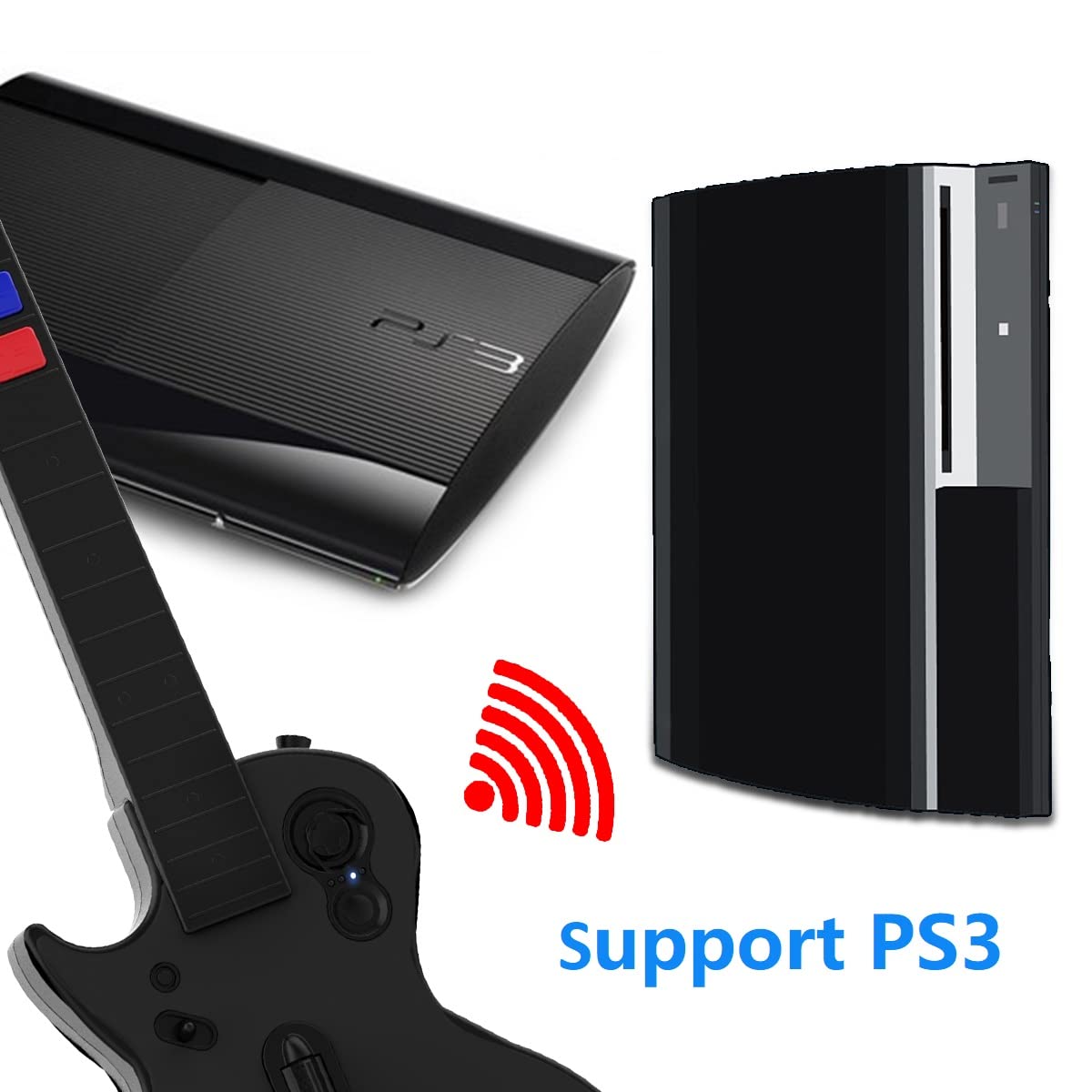 NBCP PC Guitar Hero Controller, Wireless PS3 Guitar Hero with Dongle for PC,Playstation 3 Guitar Hero Rock Band Would Tour Clone Hero Games - Black