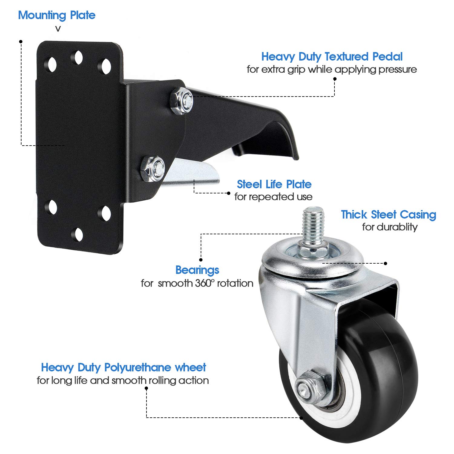 DOZAWA 600 LBS Workbench Casters (4 PK) and Telescopic Furniture Dolly White
