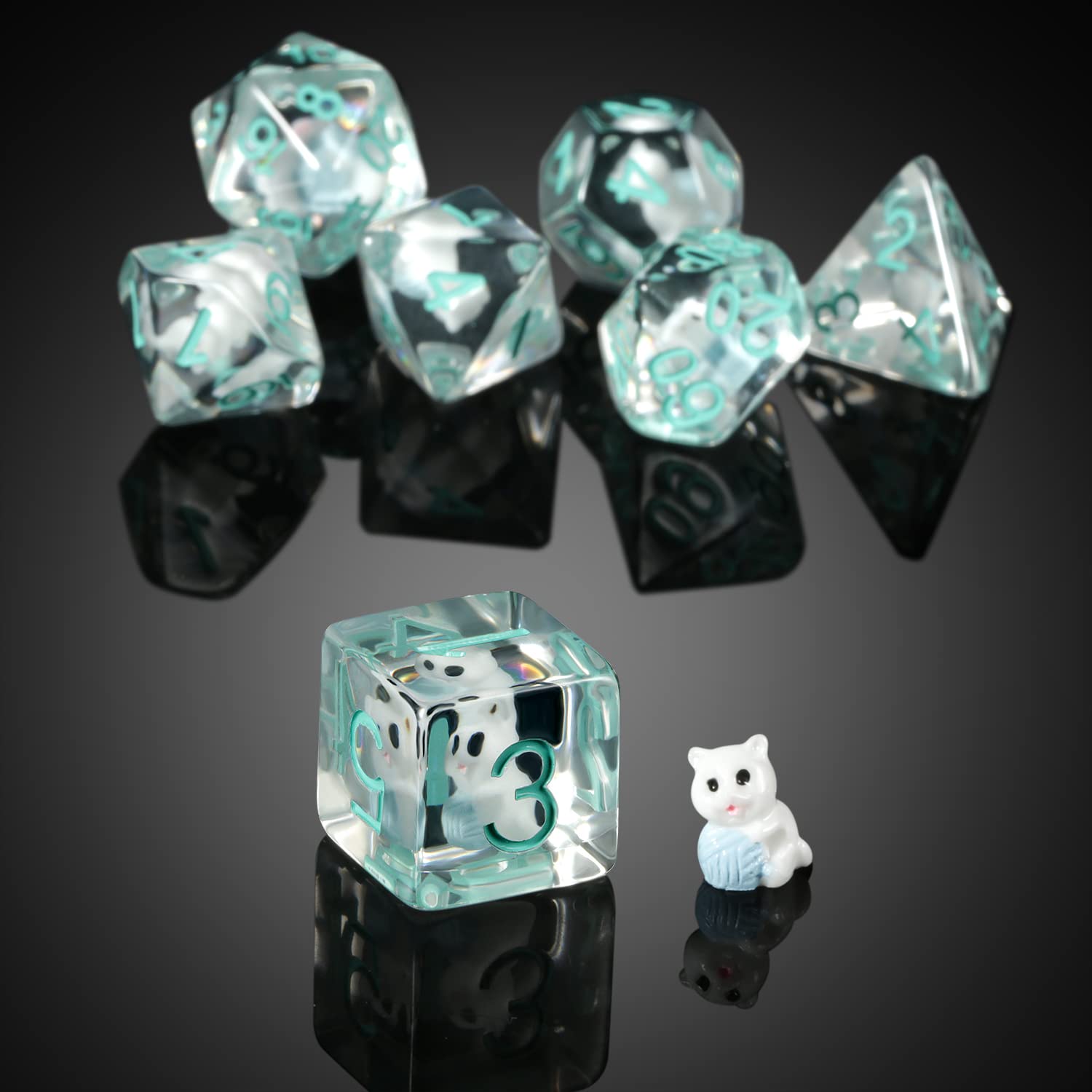 Cat Dice Dice DND, DNDND 7PCS Resin D&D Dice with Velvet Bag for Dungeons and Dragons Role Playing Games and Tabletop Games(Cat