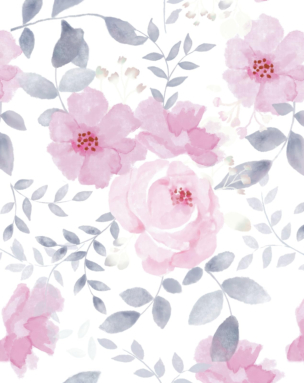 Floral Wallpaper Floral Contact Paper Peel and Stick Wallpaper Boho Wallpaper for Bedroom Pink Flower Wallpaper Leaf Wallpaper Self-Adhesive Removable Wallpaper Watercolor Kids Nursery 17.3āĆ78.7ā