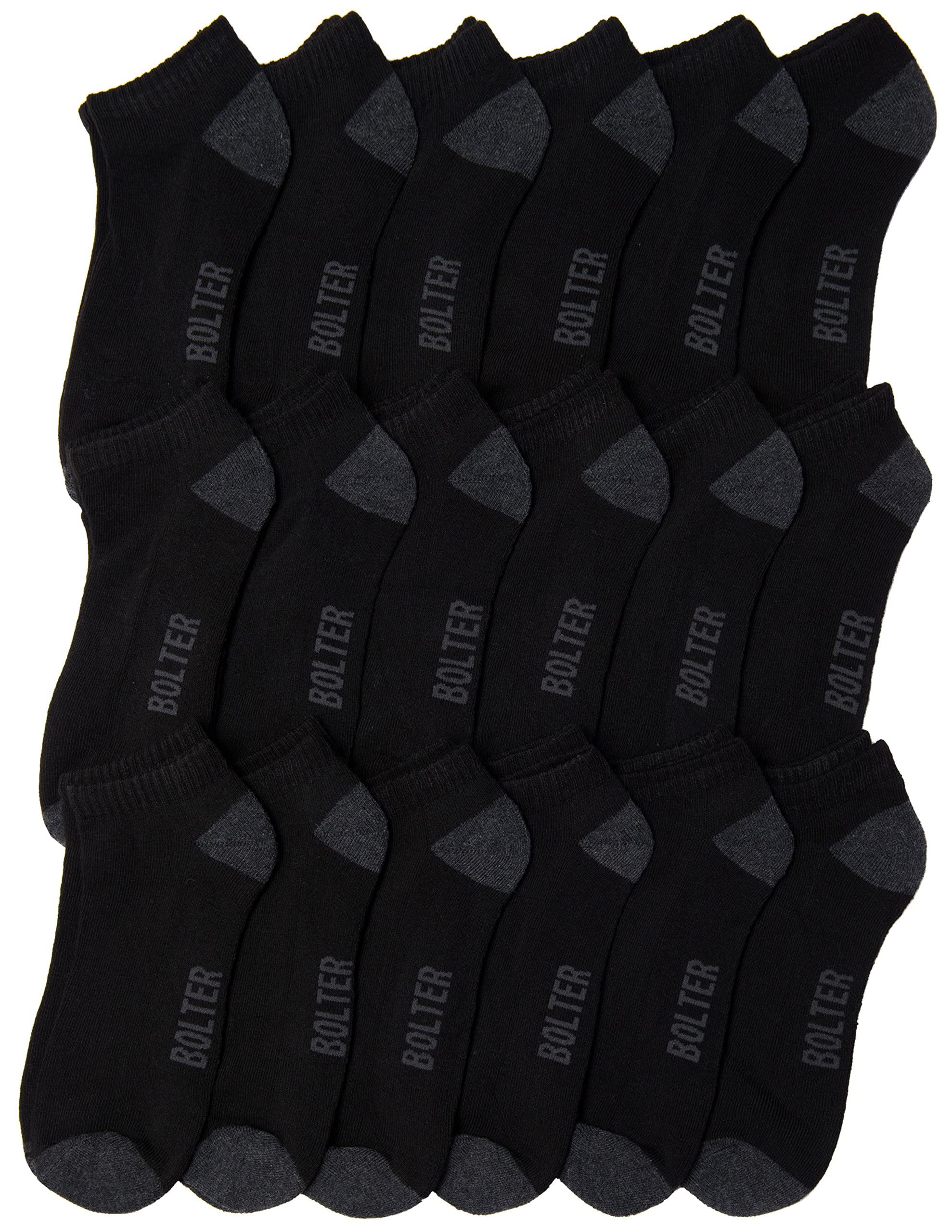 Bolter 18 Pack Men's Low Cut Socks (8-12, Black)