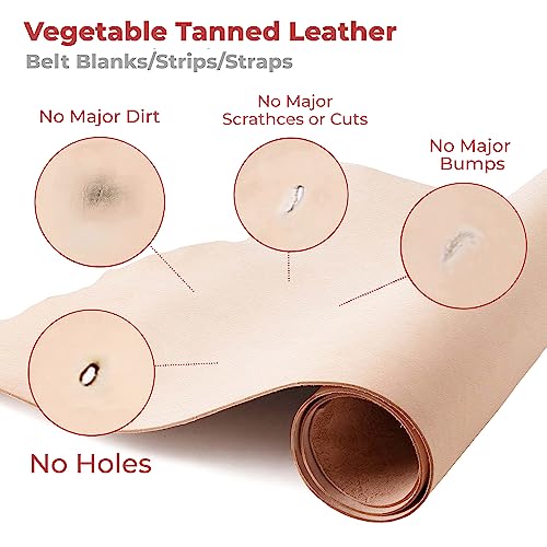 ELW Leather Blank Belt | 3-4 Oz. (1.2-1.6mm) Thickness | Size: 1-1/4"x40" (3.175x101cm) Cowhide Vegetable Tanned | Full Grain Strip, Strap | Ideal for DIY Belts for Tooling, Crafting & Stamping