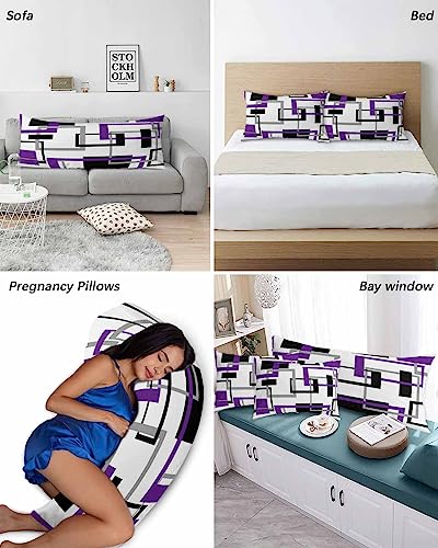 Edwiinsa Purple Grey Black Pillow Covers Standard Size Set of 2 20x26 Bed Pillow, Modern Geometry Abstract Art Aesthetics Plush Soft Comfort for Hair/Skin Cooling Pillowcases with Envelop Closure