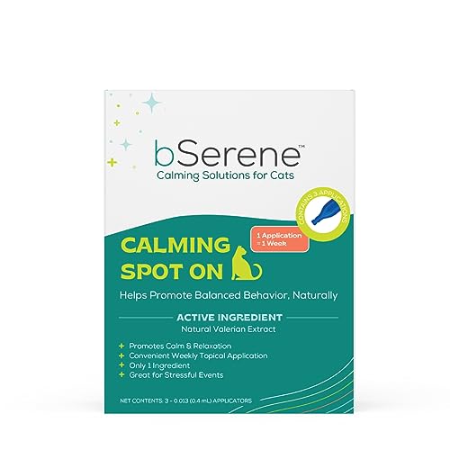 bSerene Valerian Calming Spot On for Cats 3 Applications Convenient Weekly Topical Natural Valerian Extract, Promotes Calmness and Relaxation