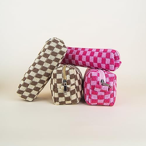 Checkered Pouch and Pencil Case Set (Pink/Pink)