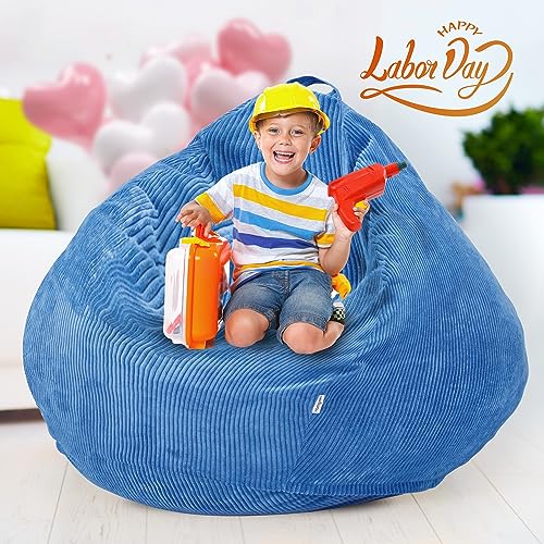 Homguava Bean Bag Chair: Teardrop Bean Bags with Memory Foam Filled, Compact Beanbag Chairs Soft Sofa with Corduroy Cover (Blue)