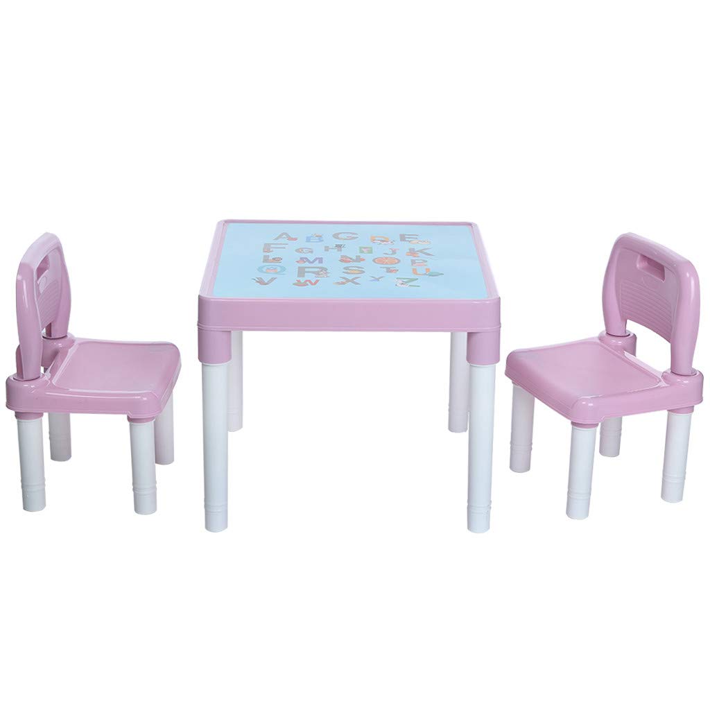Toxz Plastic Kids Table and 2 Chairs Set,for Boys0 or Girls Toddler,with English Alphabet Table,Curved Table Corner,Safety Environmentally Friendly Material(Ship from US!)