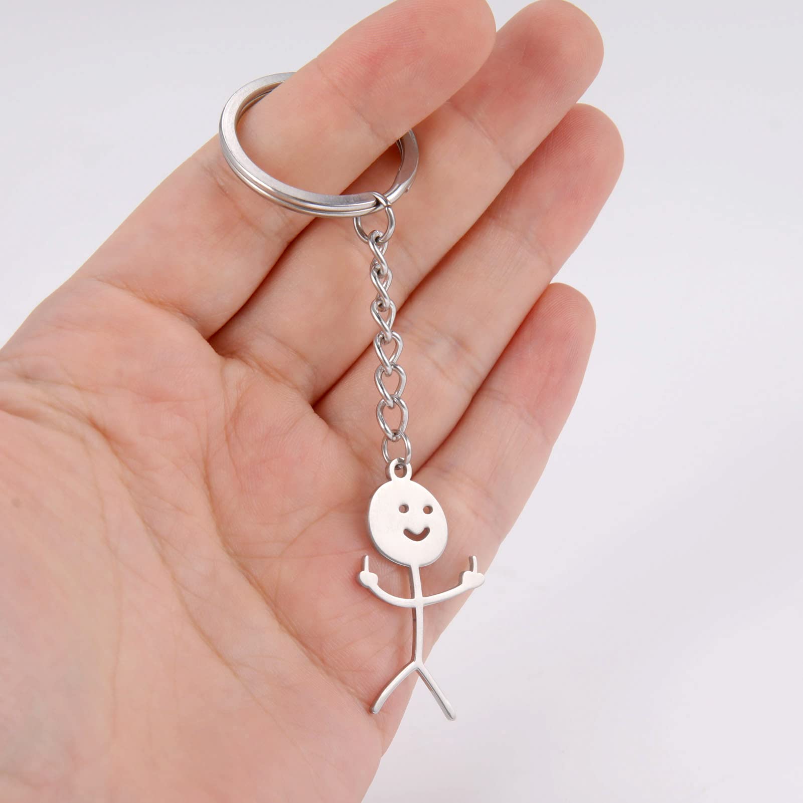COLORFUL BLING Funny Doodle Stainless Steel Keychain Middle Finger Keyring Long Distance Friendship BFF Matching Jewelry Gift-2pcs