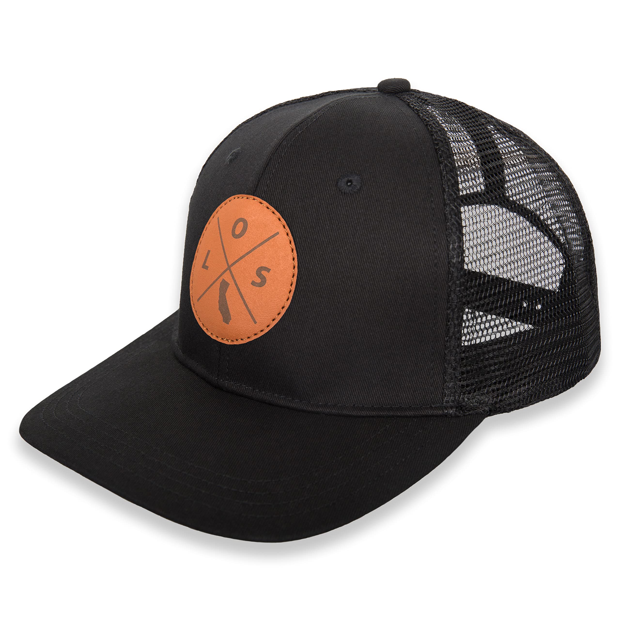 Cokhzug Los Angeles Hat Leather Patch Trucker Hat for Men Women-Snapback Hats for Men Women- Black Adjustable Mesh Outdoor Baseball Cap