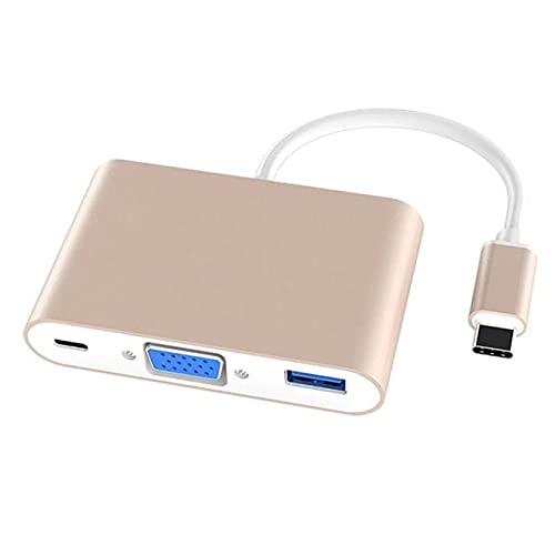Connectors 3 in 1 Adapter USB 3.1 Type C to VGA USB 3.0 USB-C Multiport Charging Converter HUB Adapter for Monitor Computer Tablet - (US, Color: Gold)
