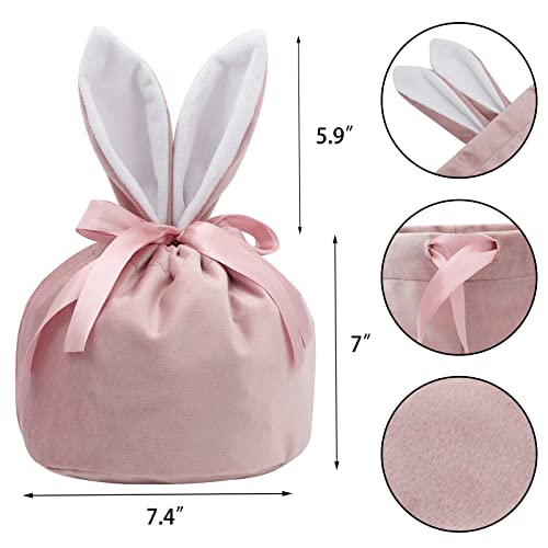 EMBRUNIOICE Easter Candy Gift Bags for Baby,Velvet Bunny Easter Treat Bags,Easter Egg Hunt Bags,Easter Drawstring Goodie Gift Bags for Baby Party Supplies(Pink)…