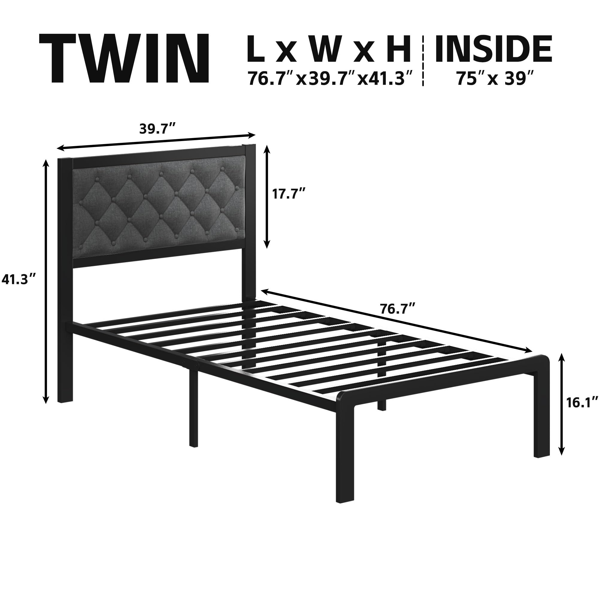 Fluest Full Bed Frame with Headboard PU Leather Upholstered Bed Frame Platform,All Metal Slats Support Platform Bed Frame with Storage Space,Easy Assembly,Noise Free,No Box Spring Needed,Grey