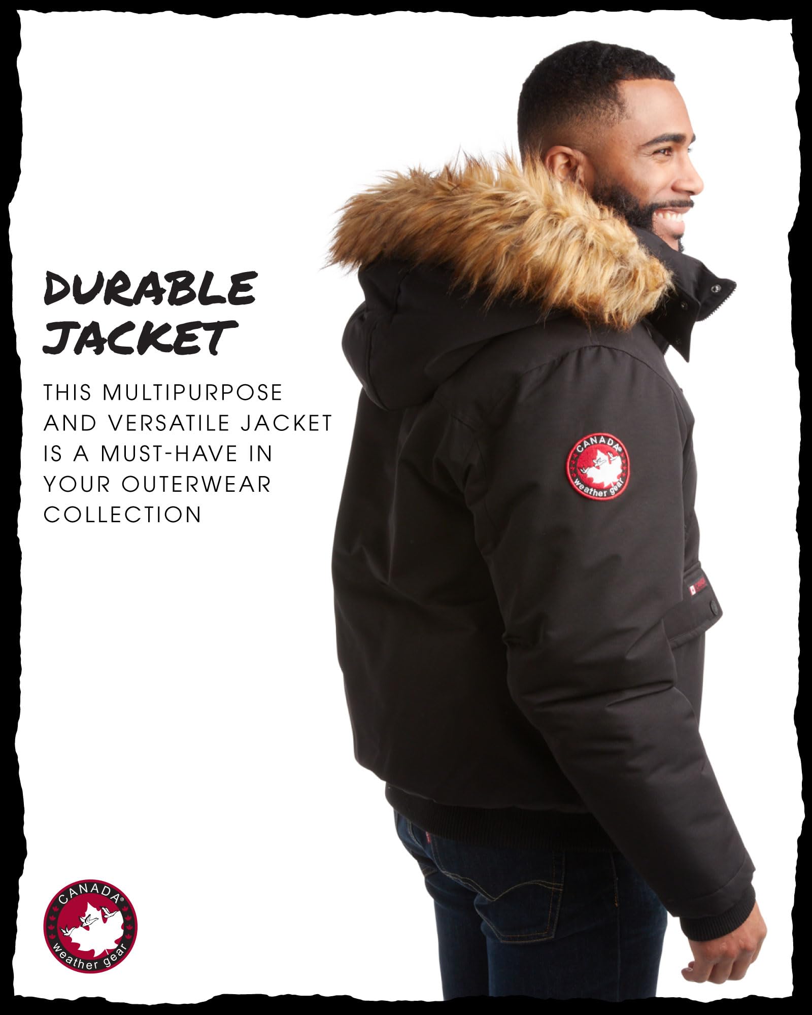 CANADA WEATHER GEAR Men’s Big & Tall Winter Jacket– Heavyweight Bomber Parka Coat– Jacket for Big and Tall Men (M-5XL), Size Medium, Raven Black