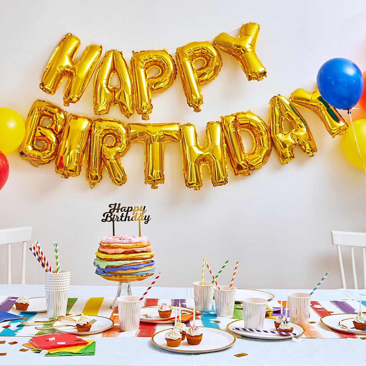 Happy Birthday Aluminum Foil Banner Balloons for Birthday Party Decorations and Supplies (Gold)