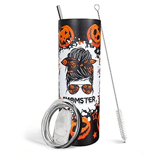 Ceovfoi Halloween Pumpkin Tumbler with Lid and Straw,Gothe 20oz Skinny Tumbler Coffee Travel Mug Cups Halloween Decor