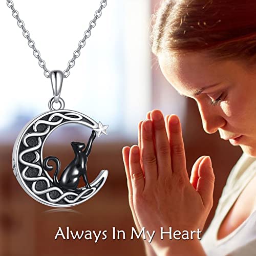 Cat Urn Necklace for Ashes Sterling Silver Black Cat Pendant Keepsake Memorial Cremation Jewelry for Women (abalone)