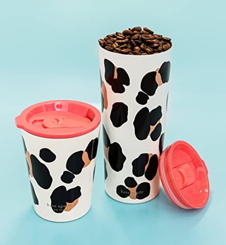 Kate Spade New York Small Insulated Coffee Cup with Lid, Leopard Print Double Walled Stainless Steel Mug, 12oz Coffee Tumbler, Forest Feline