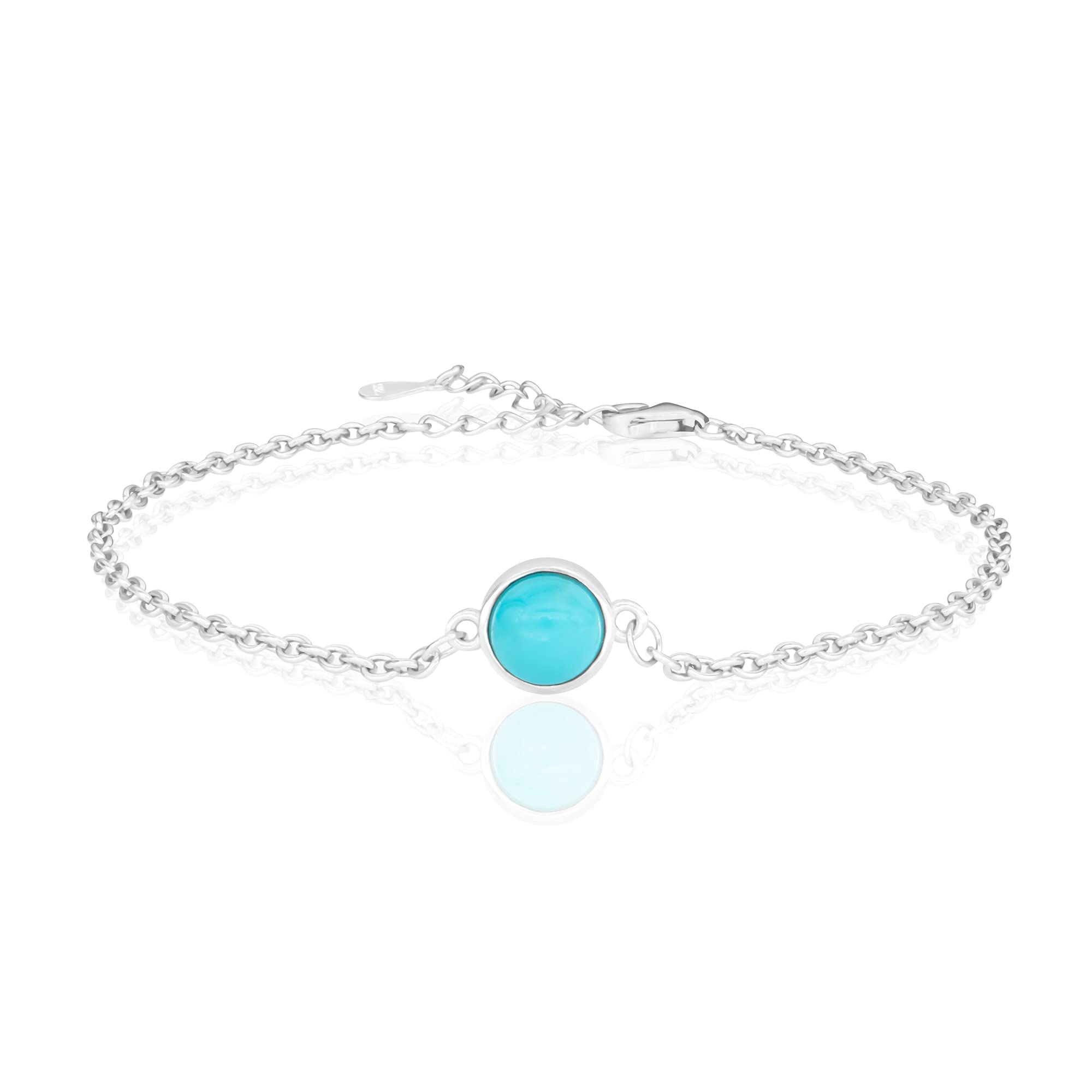 BLUEJOY “Elegance & Love” Natural Sleeping Beauty Turquoise Gemstone Dainty Bracelet in Sterling Silver Jewelry for Women