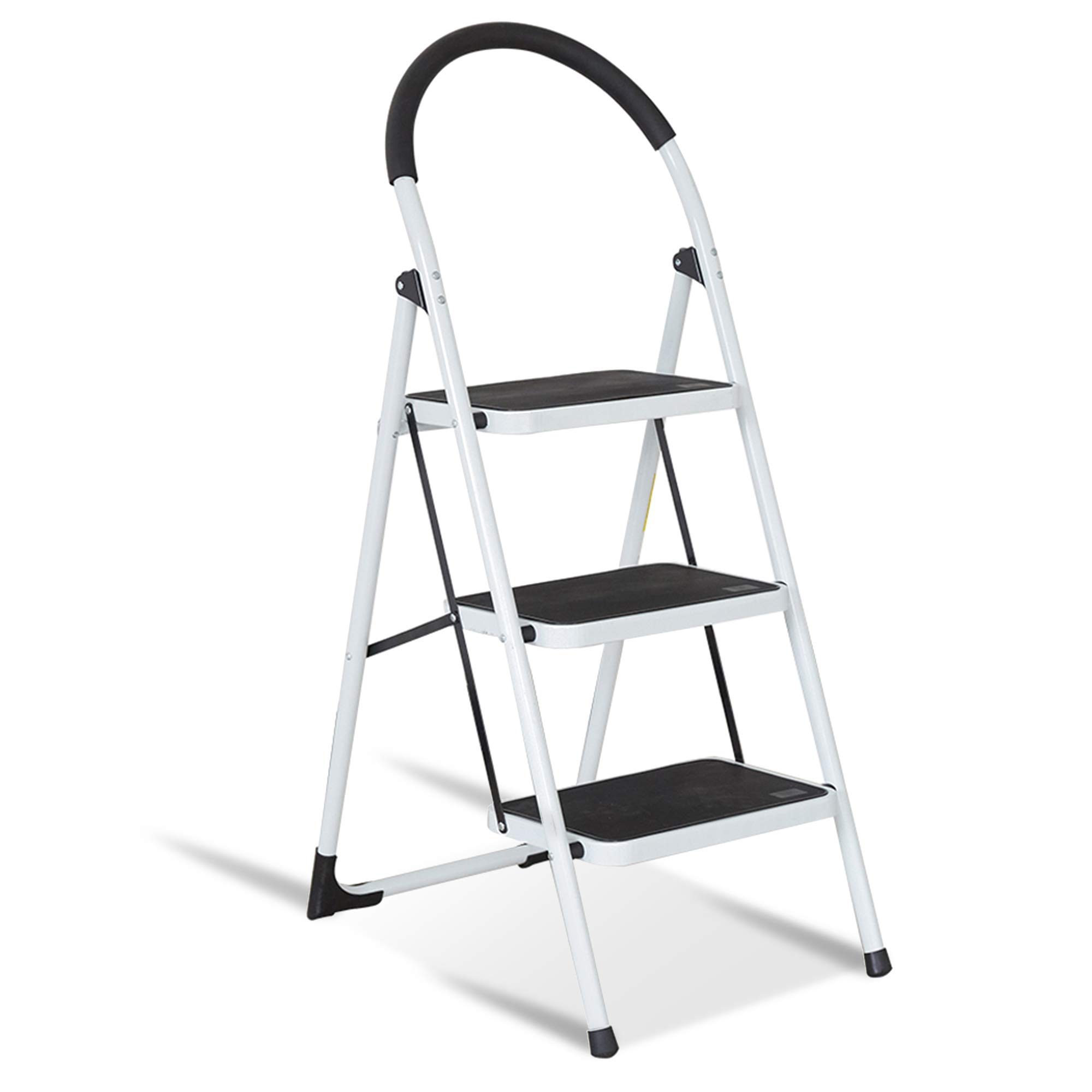 KARMAS PRODUCT Folding 3 Step Ladder Portable Steel Step Stool Wide Platform with Handgrip for Kitchen Home 330lb Capacity