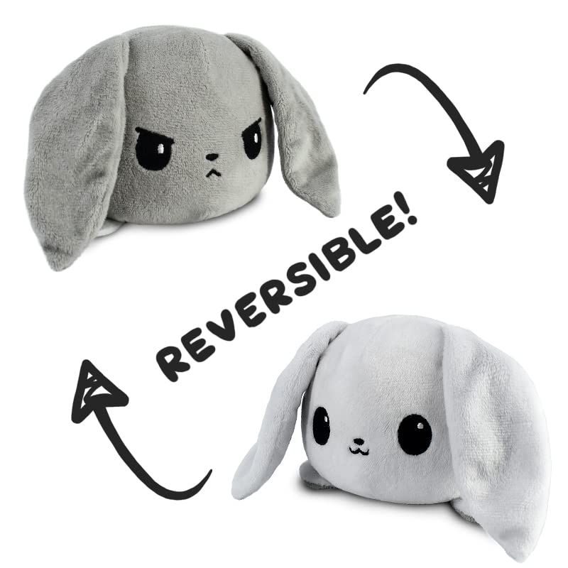 TeeTurtle - The Original Reversible Bunny Plushie - White + Gray - Cute Sensory Fidget Stuffed Animals That Show Your Mood