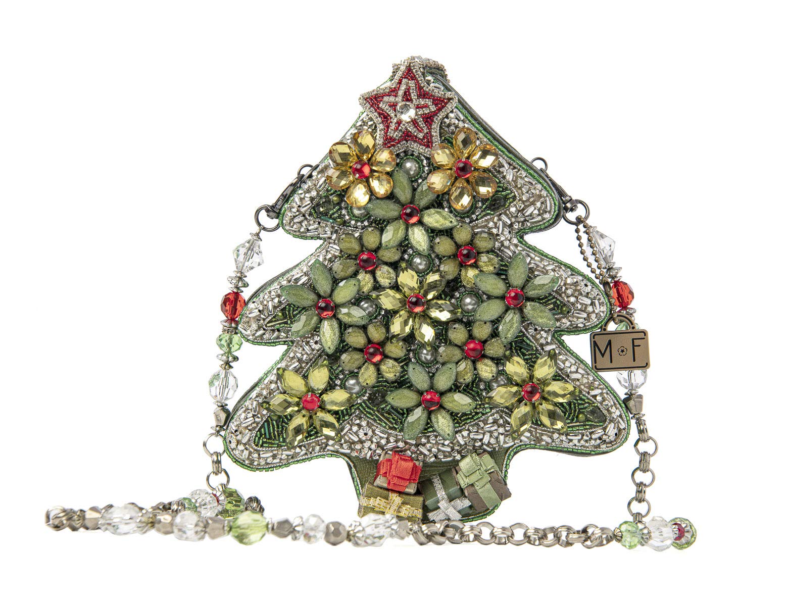 Mary Frances Holiday in Bloom Embellished Holiday Tree Handbag, Green