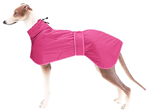 Greyhound Winter Coat, Whippet Coat with Padded Fleece Lining, Water Resistant Dog Jacket with Adjustable Bands and Reflective - Pink - XSmall