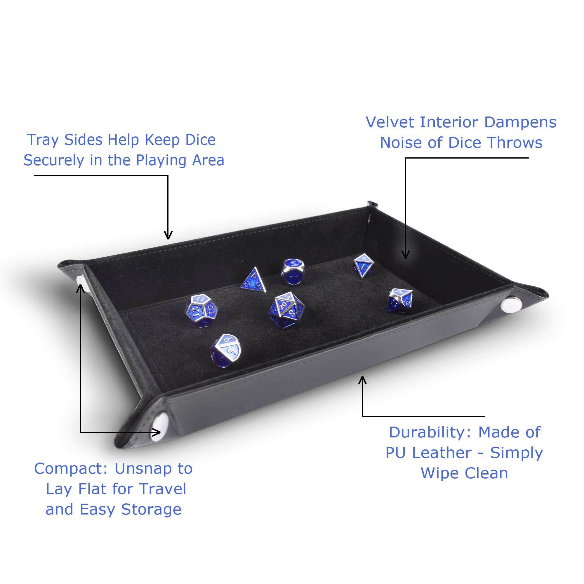 RNK Gaming Folding Dice Tray PU Leather and Black Velvet Rectangle for Dice Rolling Games Like DND d&d