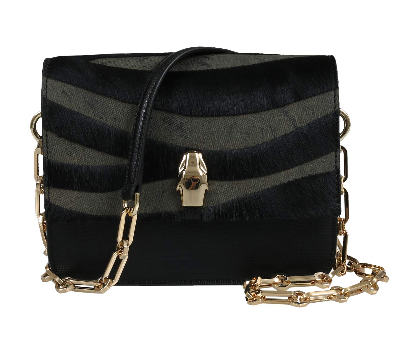 ROBERTO CAVALLI HXLPG6 999 Black/Olive Shoulder Bag for Womens