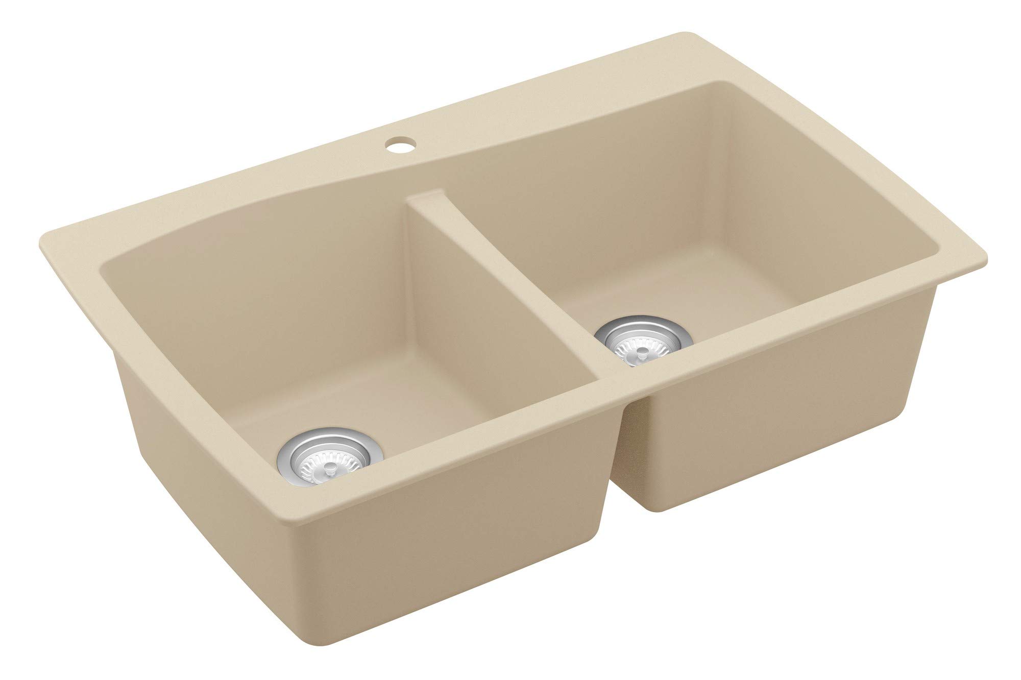 Karran QT-720 Drop-In Quartz Composite 34 in. 1-Hole 50/50 Double Bowl Kitchen Sink in Bisque