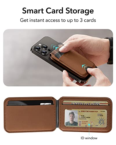 ESR Magnetic Wallet (HaloLock), Compatible with MagSafe Wallet, iPhone Wallet with Adjustable Stand, for iPhone 15/14/13/12 Series, Not for iPhone 13/12 mini, 3 Card Holder, Vegan Leather, Brown
