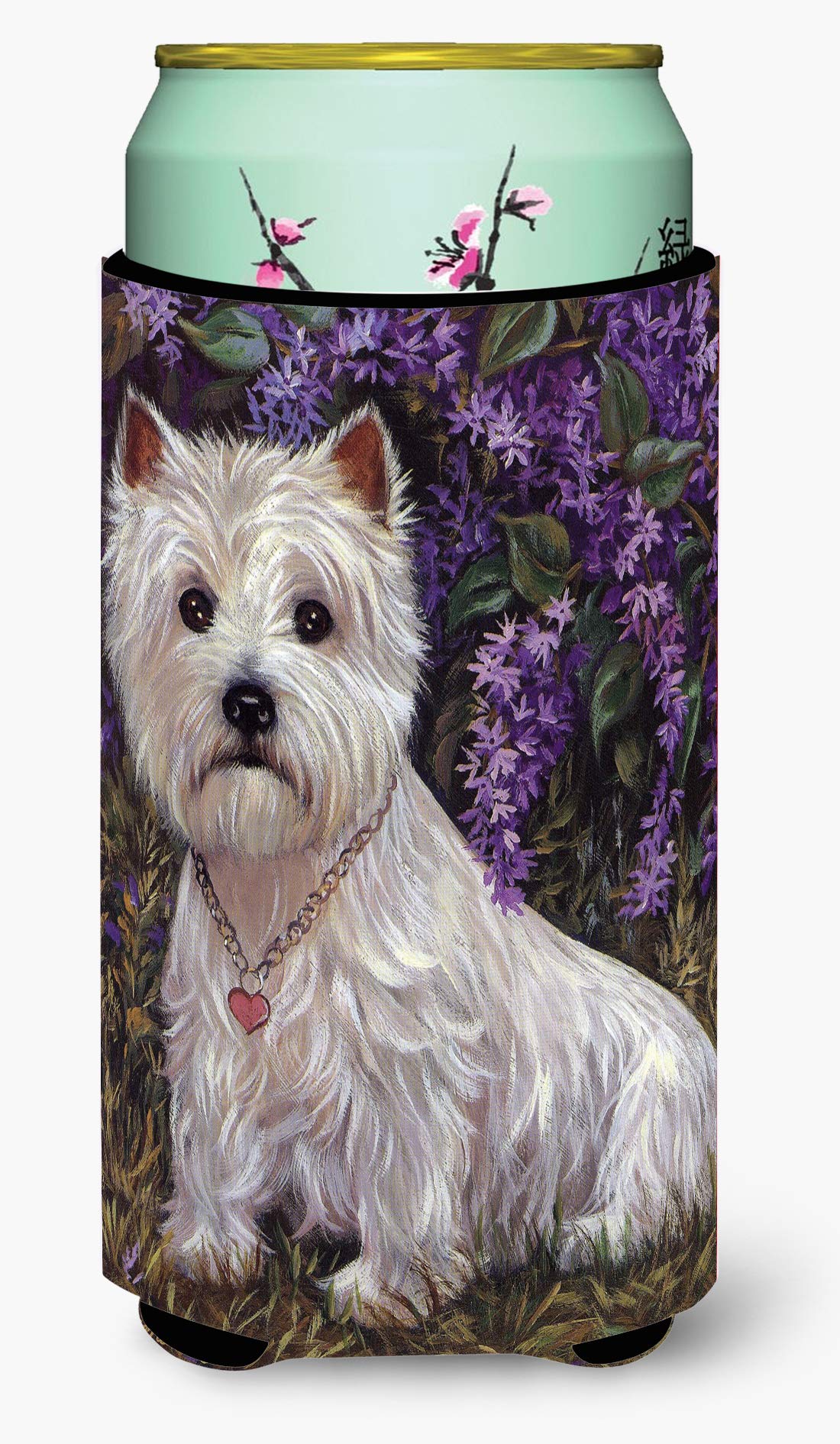 Caroline's Treasures PPP3216TBC Westie Lily & Lilacs Tall Boy Hugger Can Cooler Sleeve Hugger Machine Washable Drink Sleeve Hugger Collapsible Insulator Beverage Insulated Holder