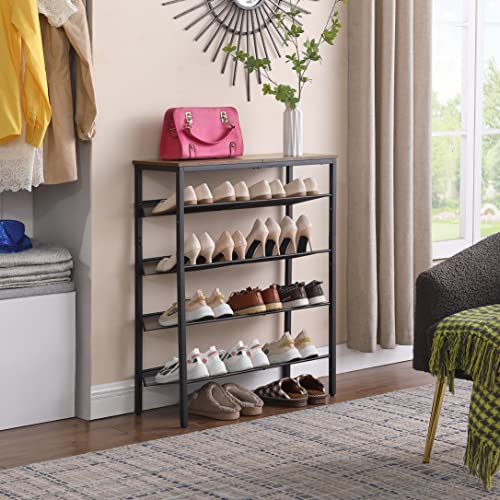 Kavonty Shoe Rack 5 Tier,Shoe Rack Organizer for Closet Entryway with Storage Shelves and Spacious Top,20-25 Pairs Shoes,Shoe Shelf, Steel Frame,Industrial, Rustic Brown and Black