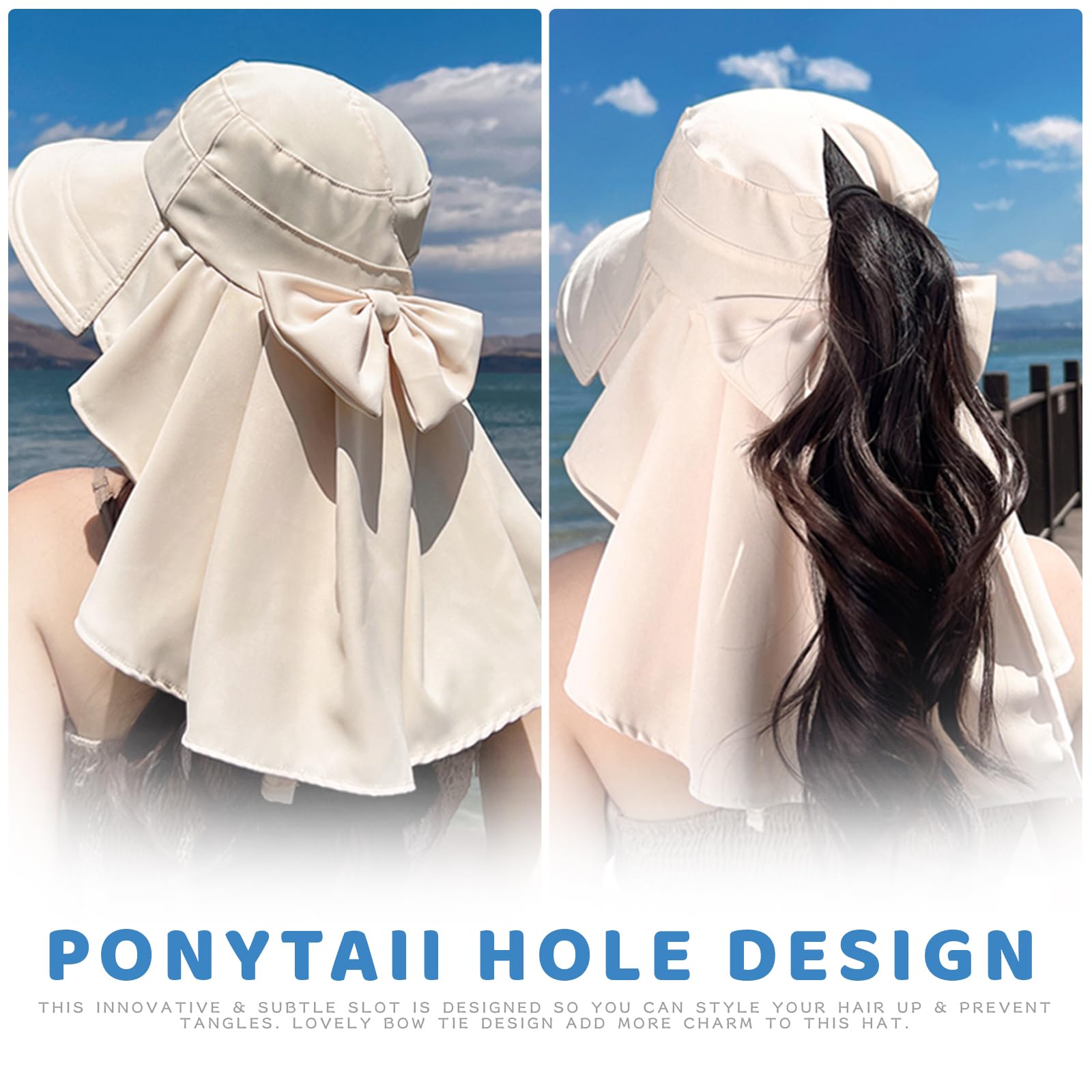 Chasenew Women's Sun Hat UV Protection Foldable Waterproof Wide Brim Bucket Hats with Neck Flap for Summer Beach Fishing Hiking Beige