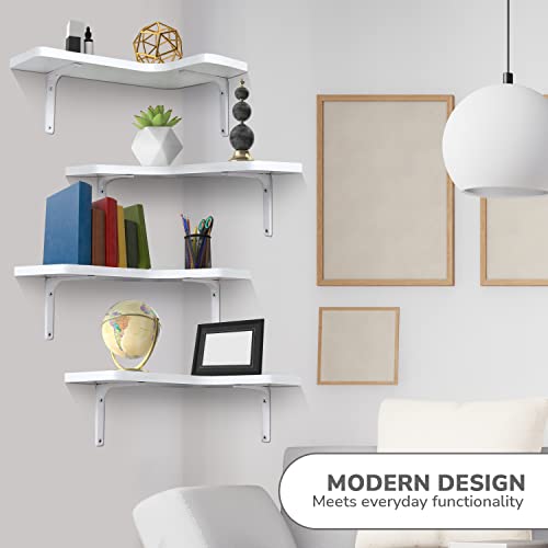 Géneric Set of 4 White Corner Shelves - Corner Floating Shelves - Corner Shelf Wall Mount - Hanging Corner Shelf for Living Room Kitchen Bathroom Bedroom