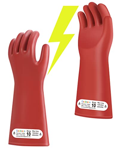 Coolneon High Voltage Gloves, 12kVAC/22kVDC, 1 Pair, Red, Size 10, Rubber, Not for Dexterous Work, Bulky