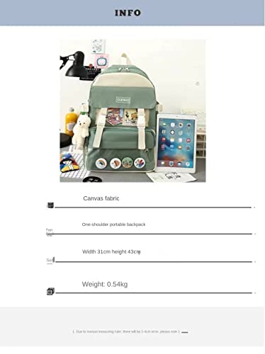 Kawaii Backpack Casual Bags Cute Aesthetic Backpacks with badge and pendant, shoulder bag, pencil case, handbag (Pink)