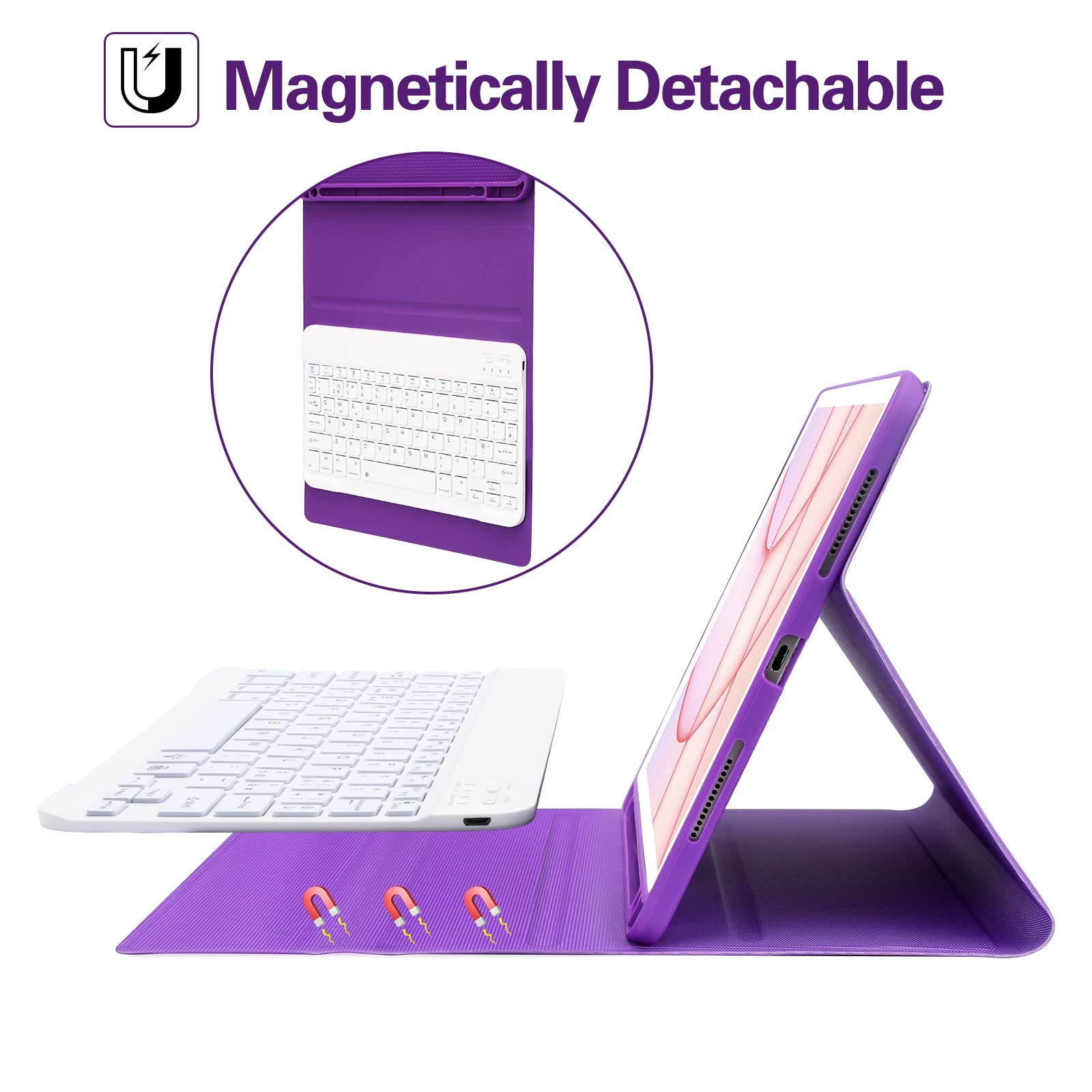 D DINGRICH iPad Air 5th Generation Case with Keyboard 10.9'' 2022, for iPad Pro 11 2022 4th Gen/2021/2020/2018 - Built-in Pencil Holder - iPad Case with Keyboard Air 4th - Purple