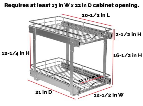 Hold N’ Storage 2 Tier Pull Out Cabinet Organizer – Heavy Duty Metal with 5 Year Limited Warranty -12.5"W x 21"D x 16-1/2"H