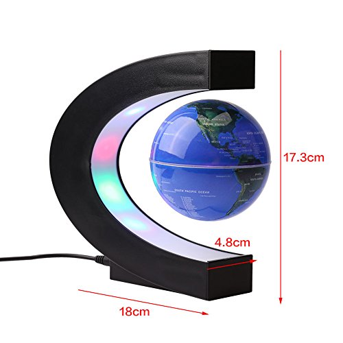 FUGEST Magnetic Levitation Floating Globe World Map with C Shape Base (Blue 3" Globe)