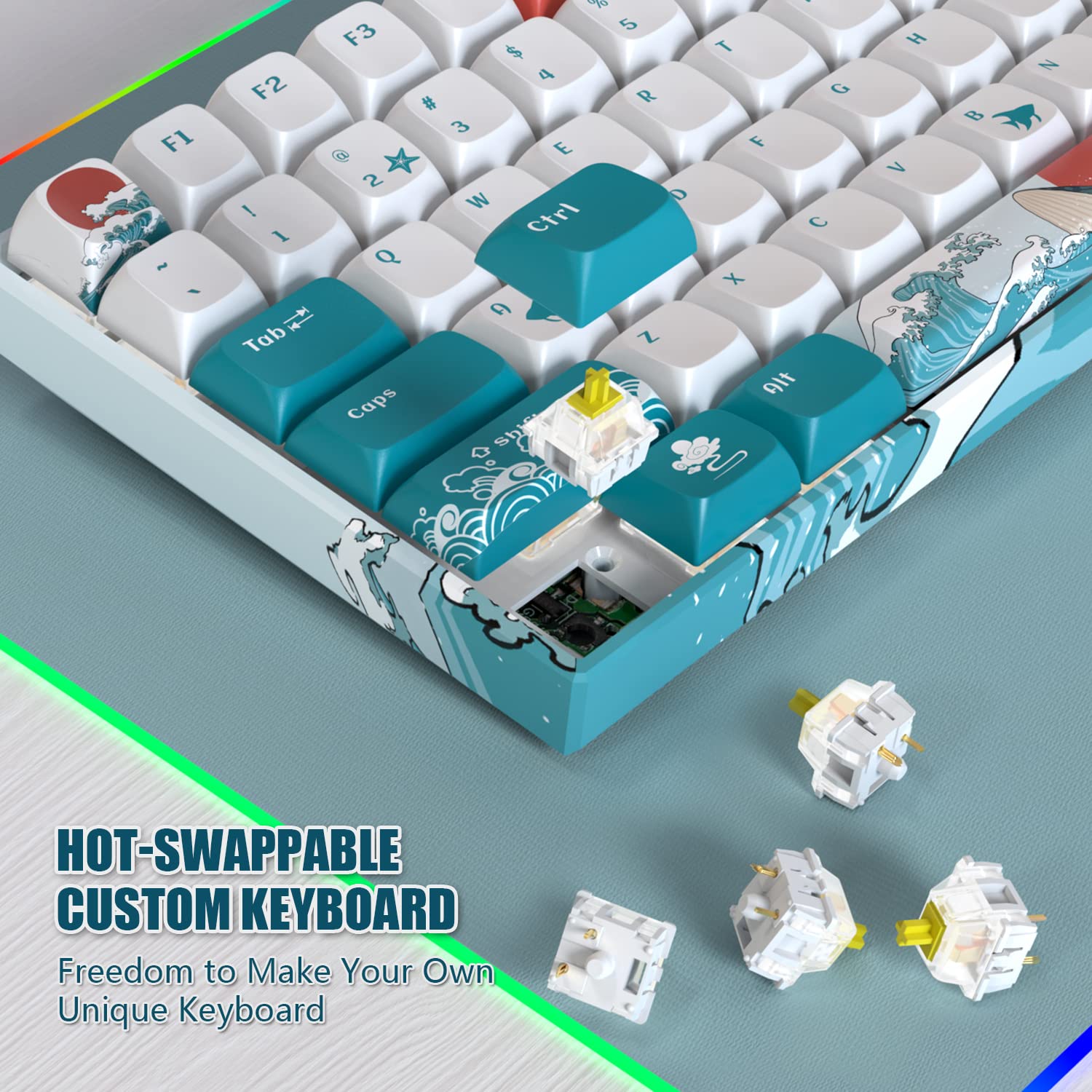 COSTOM L75 Low Profile Mechanical Keyboard, 75% Wireless Keyboard, Bluetooth/2.4Ghz/Wired Tri-Mode 84 Keys RGB Keyboard w/Durable Aluminum Frame Compatible with Mac Windows Outemu Red Switch