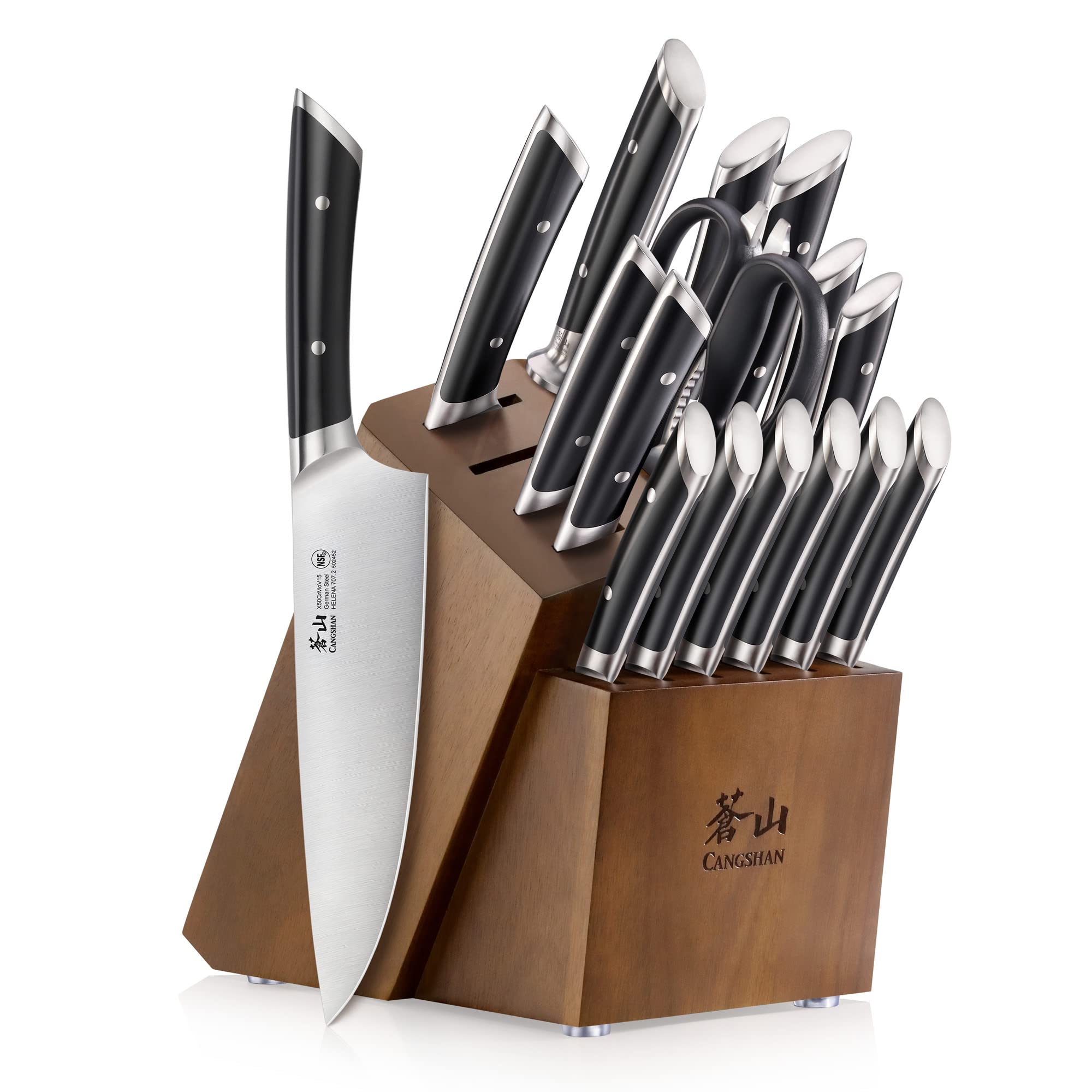 Cangshan Z Series 1024180 German Steel Forged 17-Piece Knife Block Set, Walnut