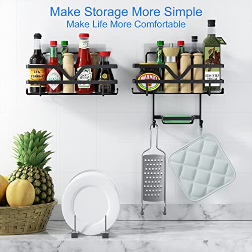 Gaseawolf Adhesive Shower Caddy, 2 Pack Shower Shelf with Soap Holder and Hooks, No Drilling Matte Black Bathroom Shower Organizer for Bathroom, Restroom, Shower Room, Toilet, Kitchen